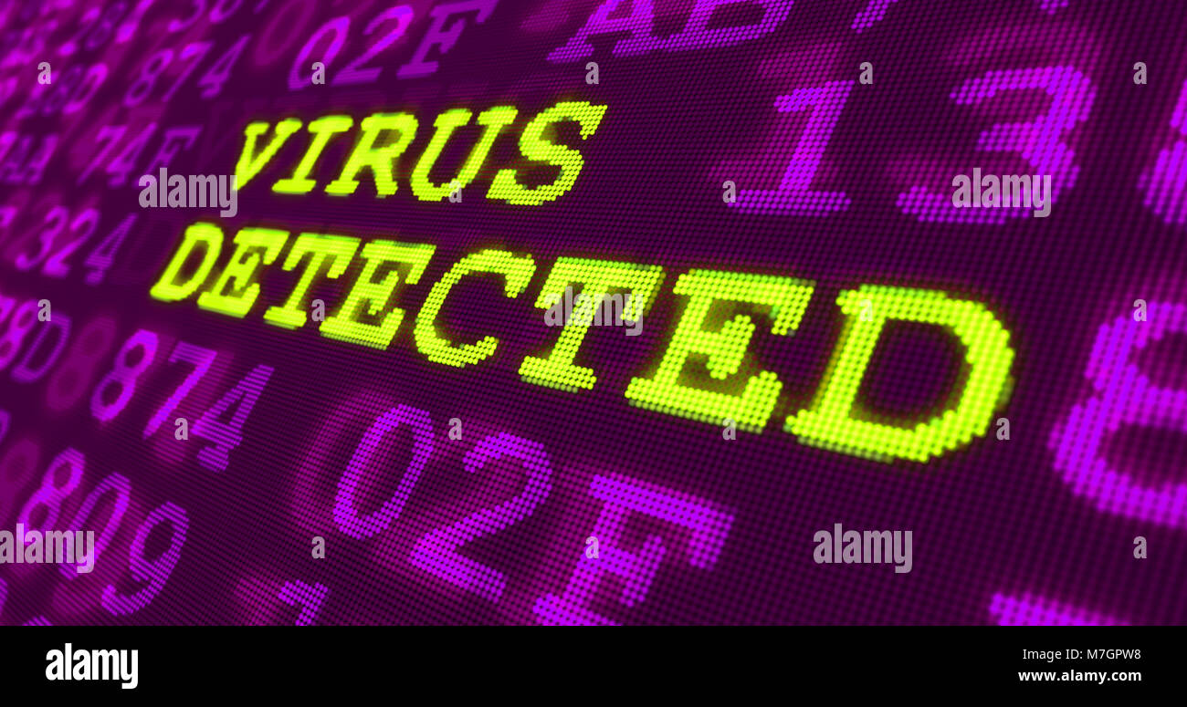 Cyber attack and computer security warnings - virus detected - green ...