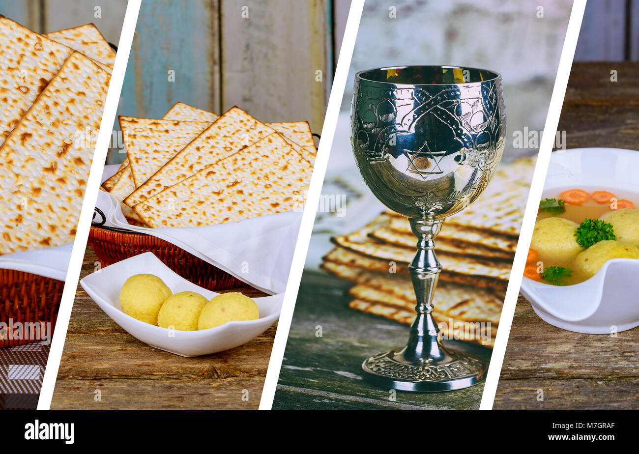Passover background with wine bottle, matzoh, and seder plate Top view ...