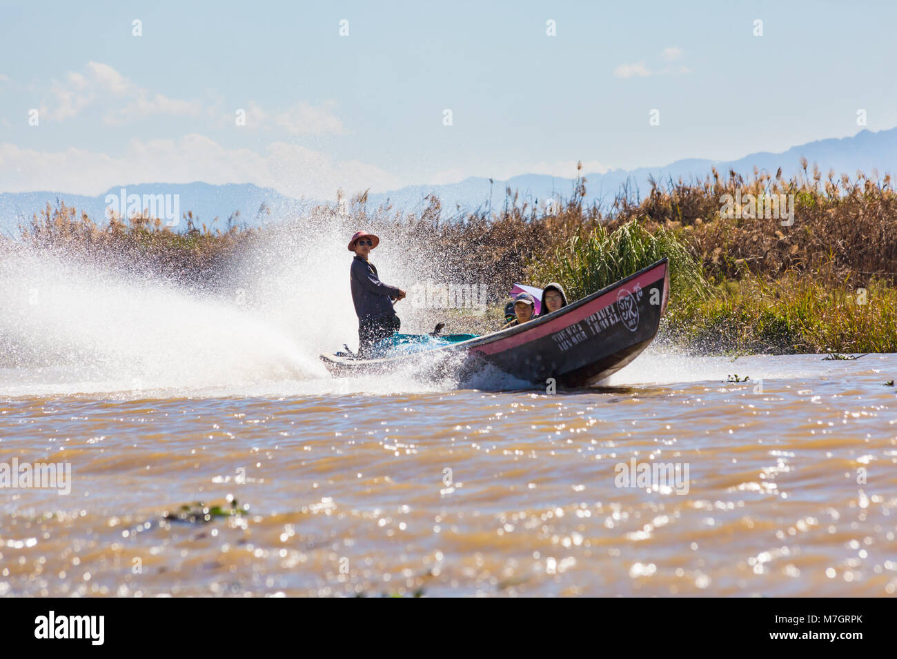 Longboat ride at Inle Lake, Myanmar (Burma), Asia in February Stock ...