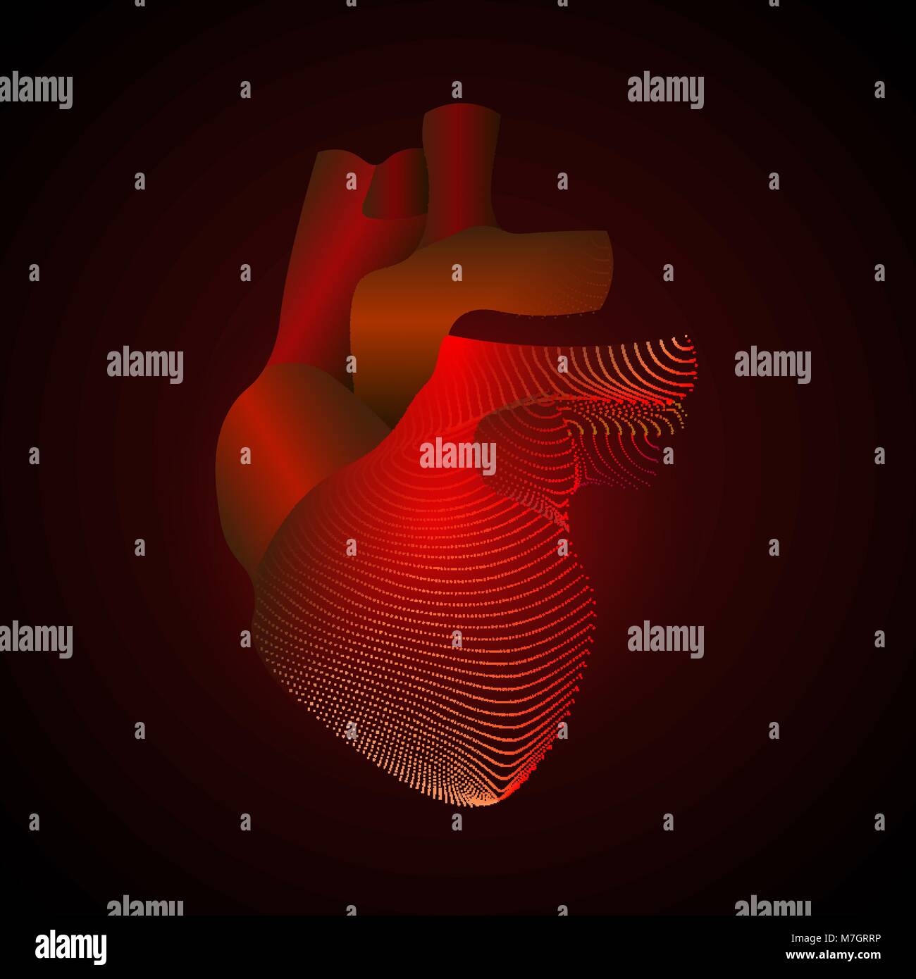 Heart with a point of pain. Stylized transition from a real organ to an ...