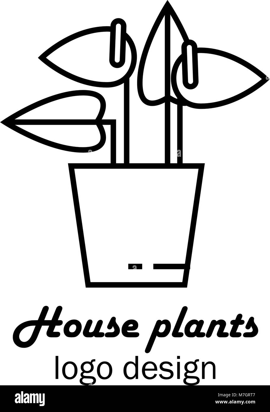 Vector illustration of an house flower in pot, flower shop logo design ...