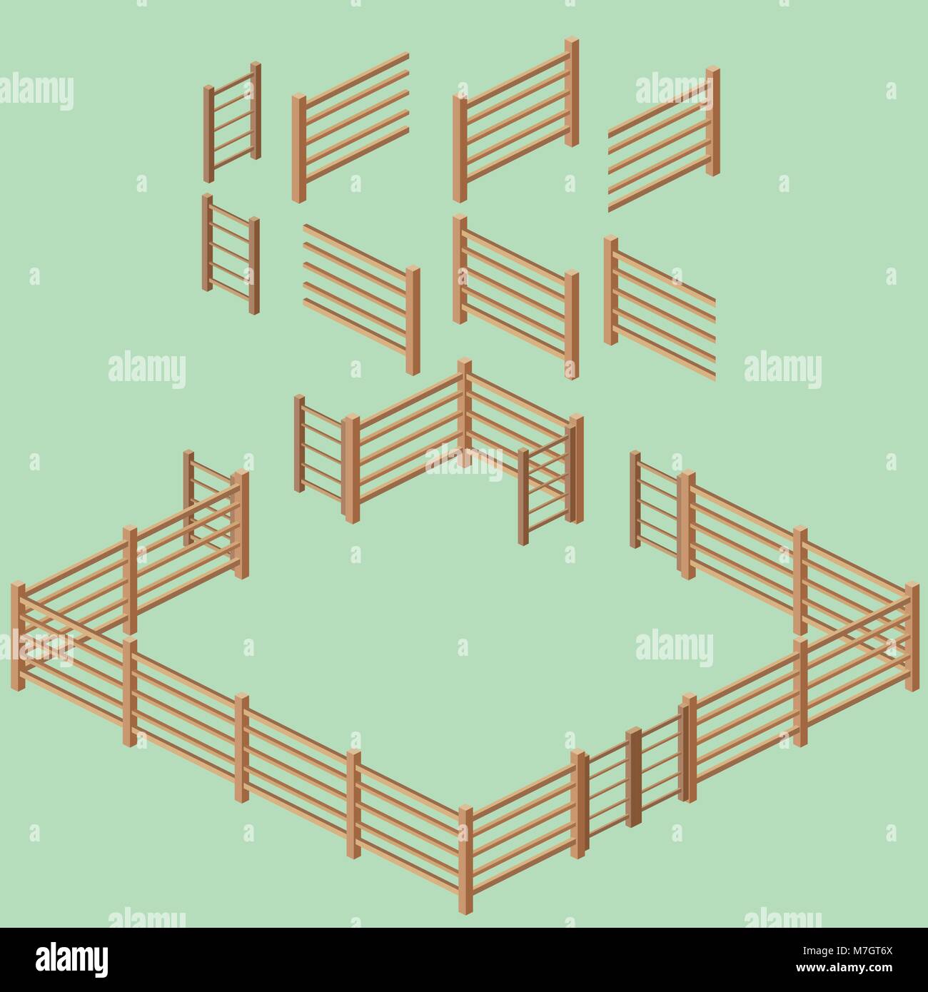 Isometric 2:1 rail fence building kit Stock Vector Image & Art - Alamy