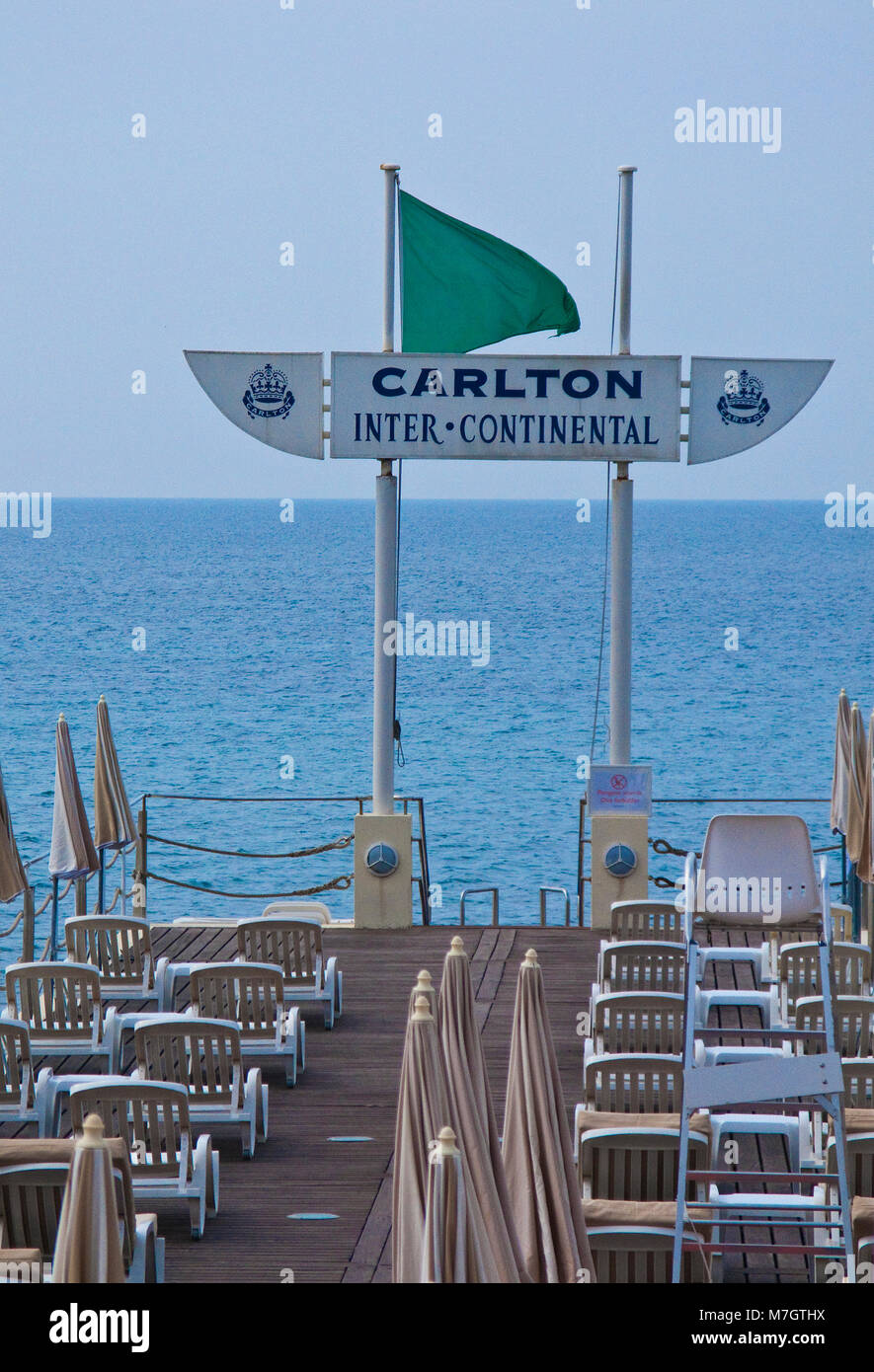 Beach dock of Hotel Carlton Intercontinental, Cannes, french riviera ...