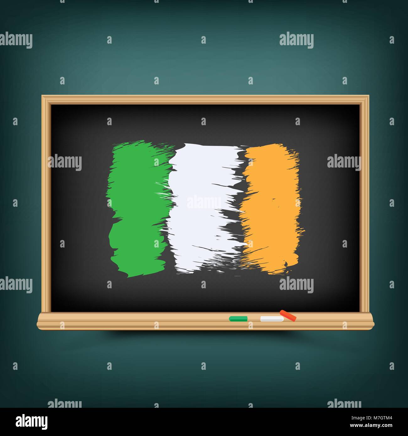 Irish national flag draw on school education blackboard. Ireland ...