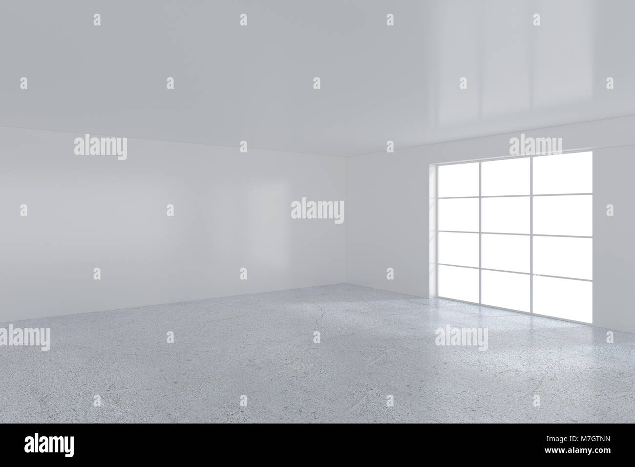 Empty bright office room with light ray on wall. 3D Rendering Stock ...