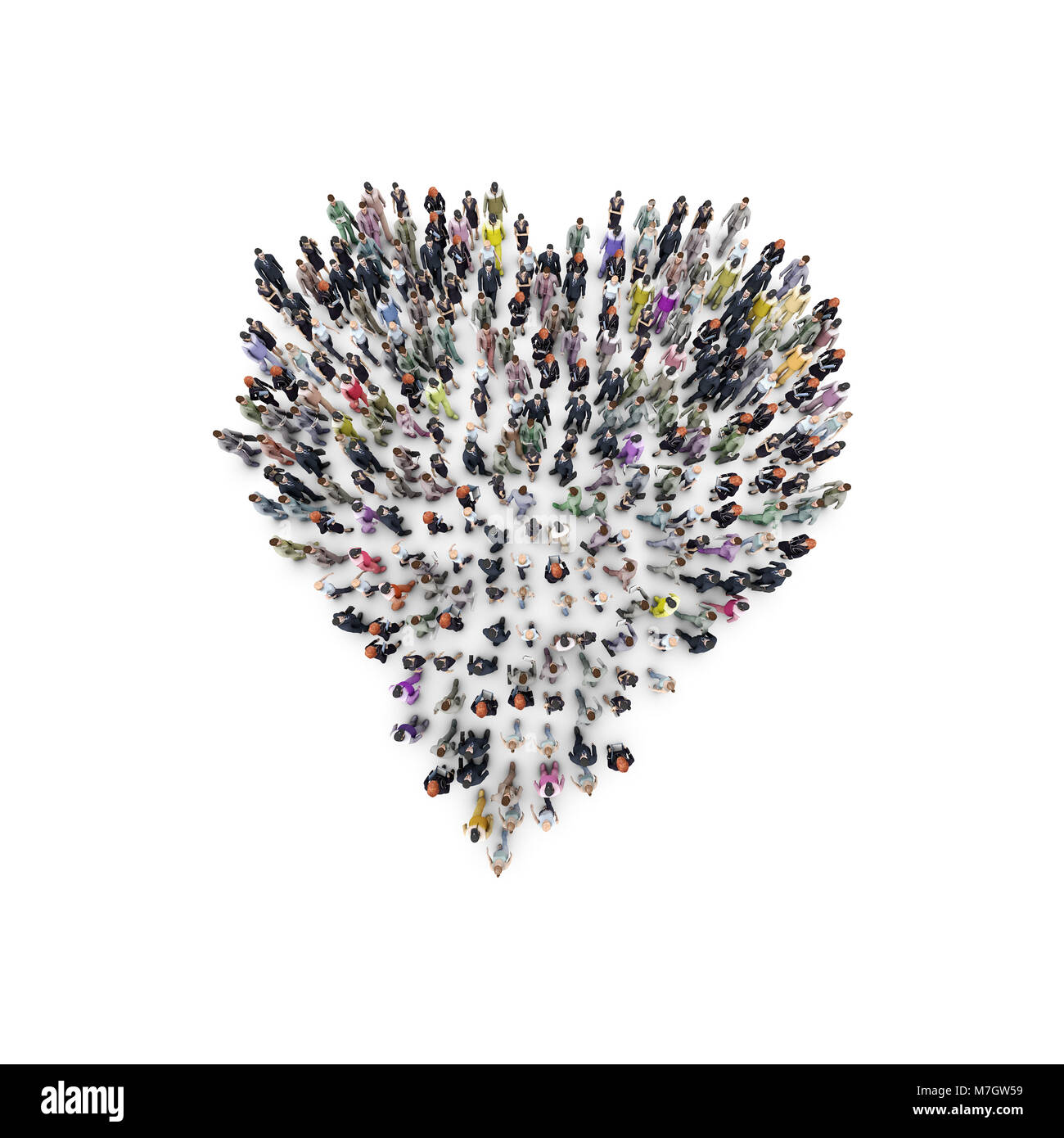 Aerial view of men and women that are grouping in heart shape. 3D ...