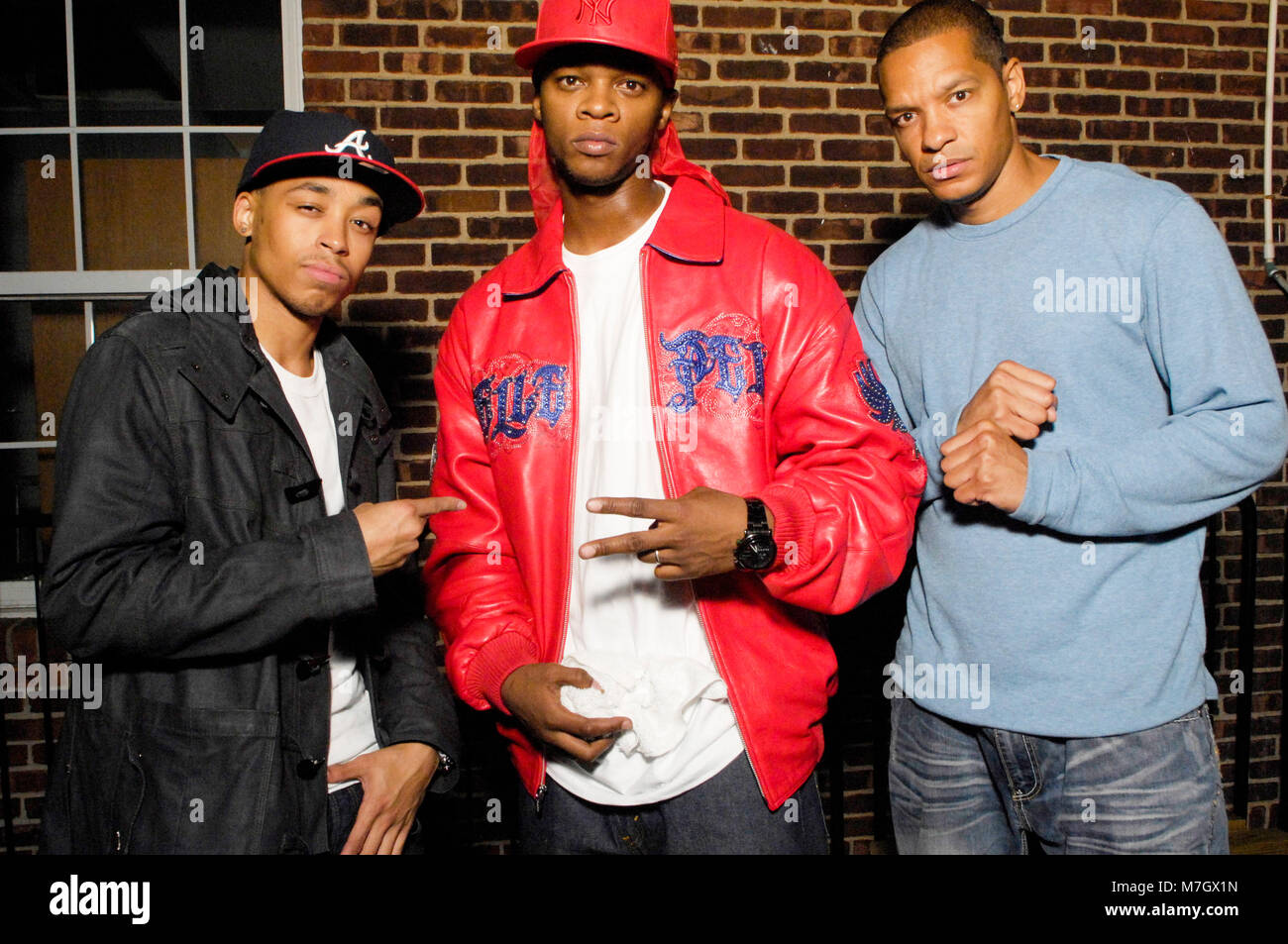 (L-R) Rappers Cory Gunz, Papoose and Peter Gunz backstage portrait at ...