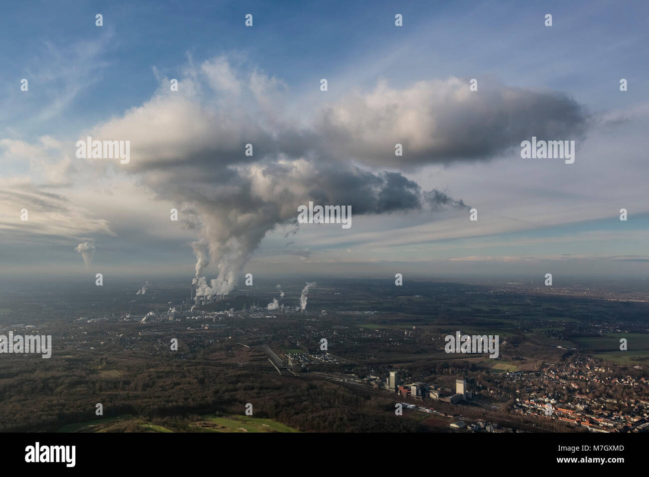 Aerial view, power plant cloud from power plant Scholven about Herten ...