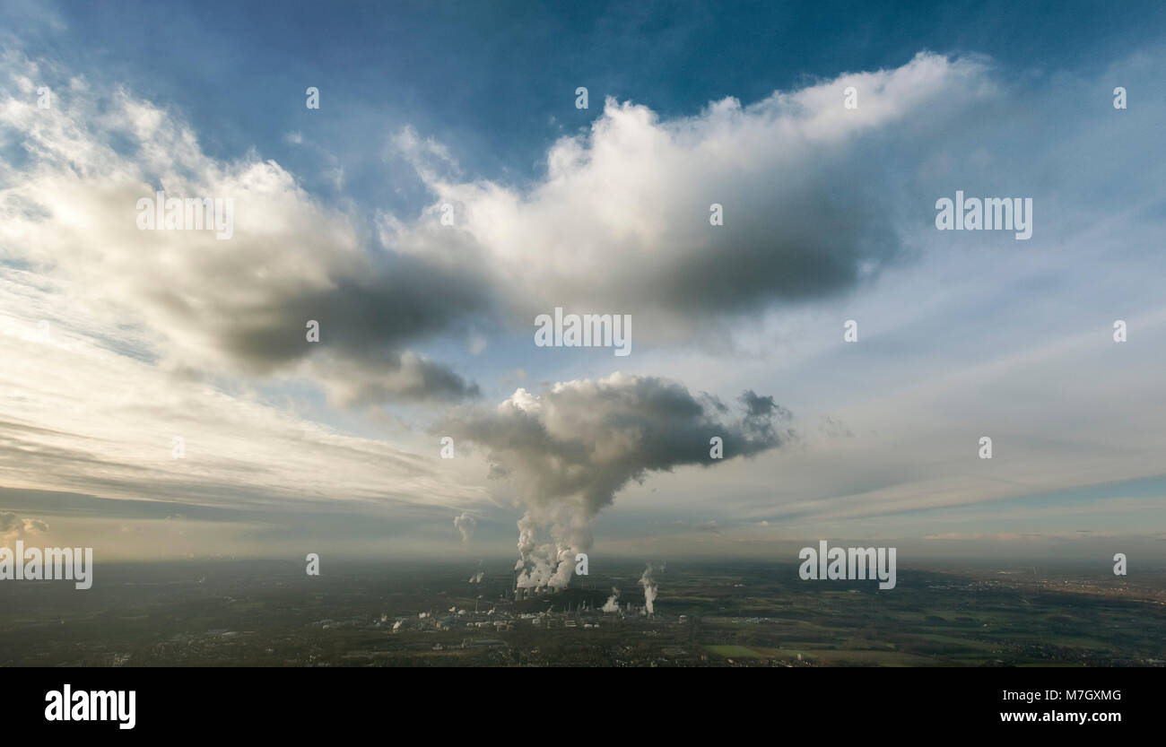Aerial view, power plant cloud from power plant Scholven about Herten ...