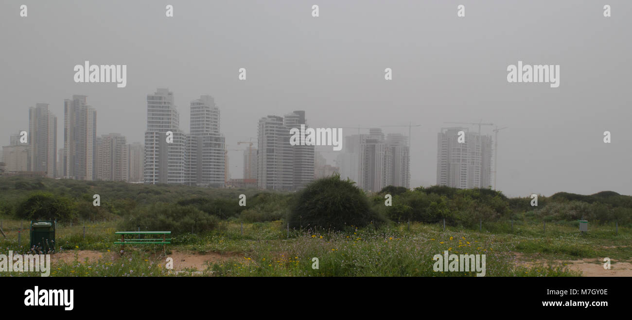 Sandstorm (Hamsin).Panoramic View of Netanya,Israel Stock Photo - Alamy