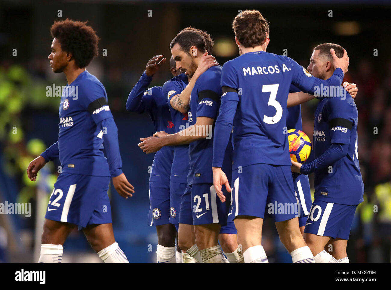 Chelsea players celebrate Crystal Palace's Martin Kelly scoring an own ...