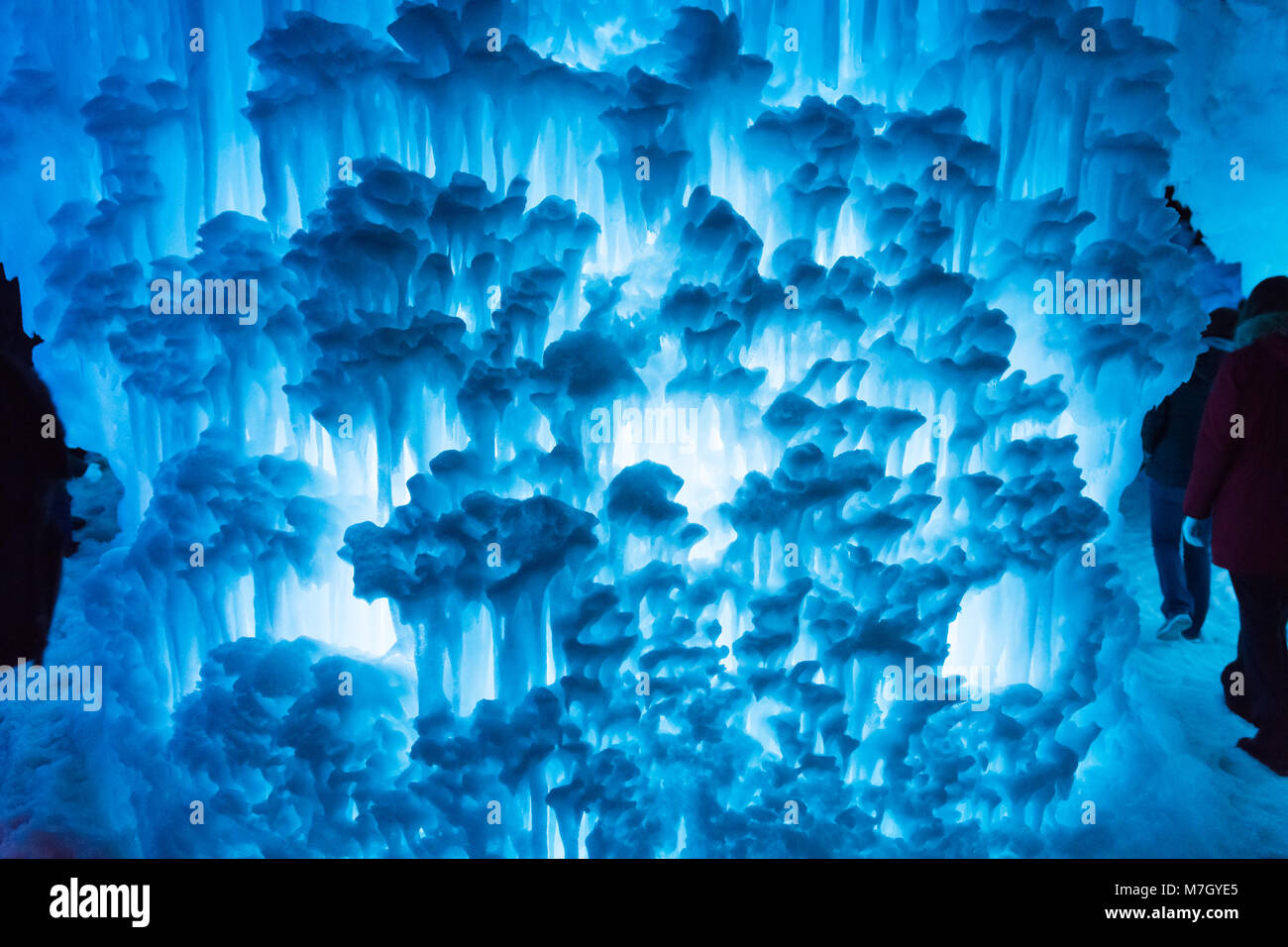 Colorful ice castle formations at night time Stock Photo - Alamy