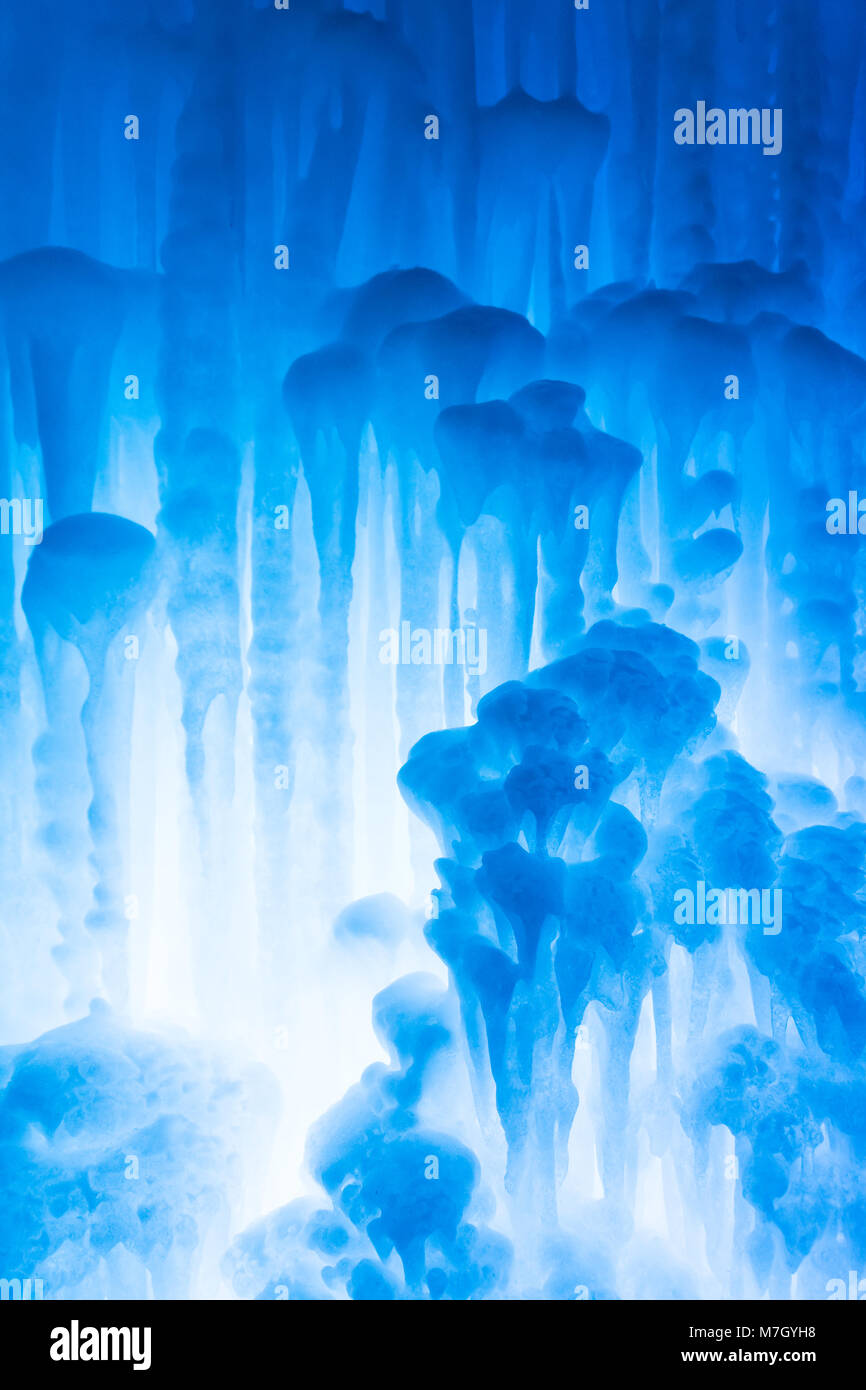 Colorful ice castle formations at night time Stock Photo - Alamy