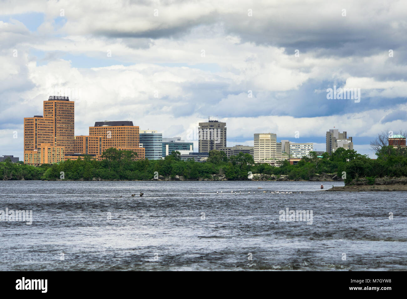 View of the downtown Hull skyline as seen from across the Ottawa River ...