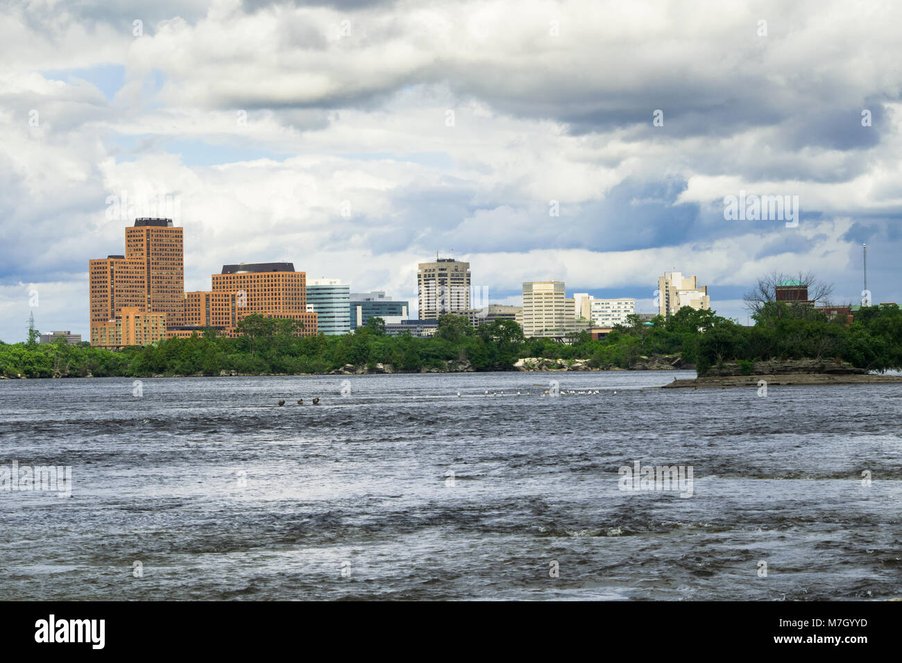 View of the downtown Hull skyline as seen from across the Ottawa River ...