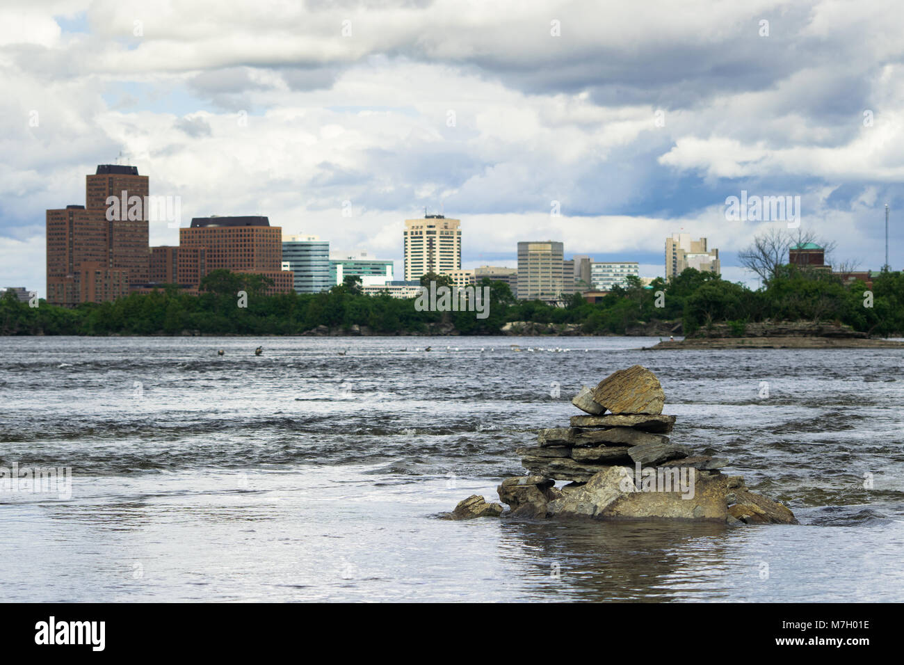 View of the downtown Hull skyline as seen from across the Ottawa River ...