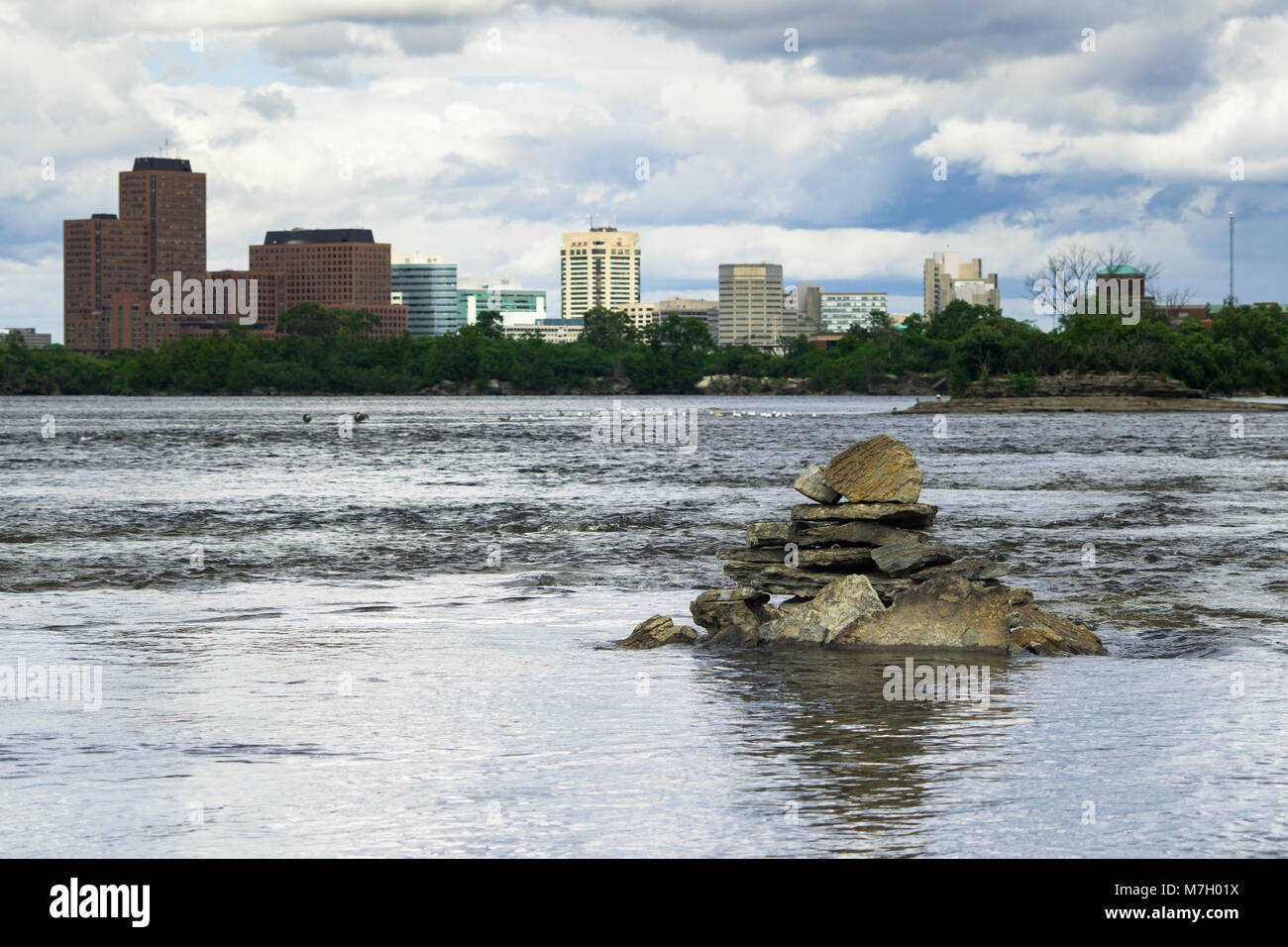 View of the downtown Hull skyline as seen from across the Ottawa River ...
