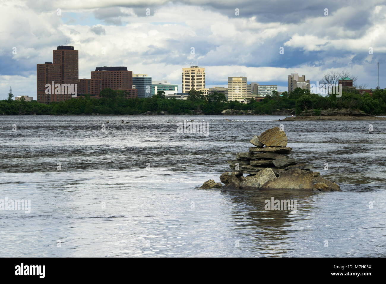 View of the downtown Hull skyline as seen from across the Ottawa River ...