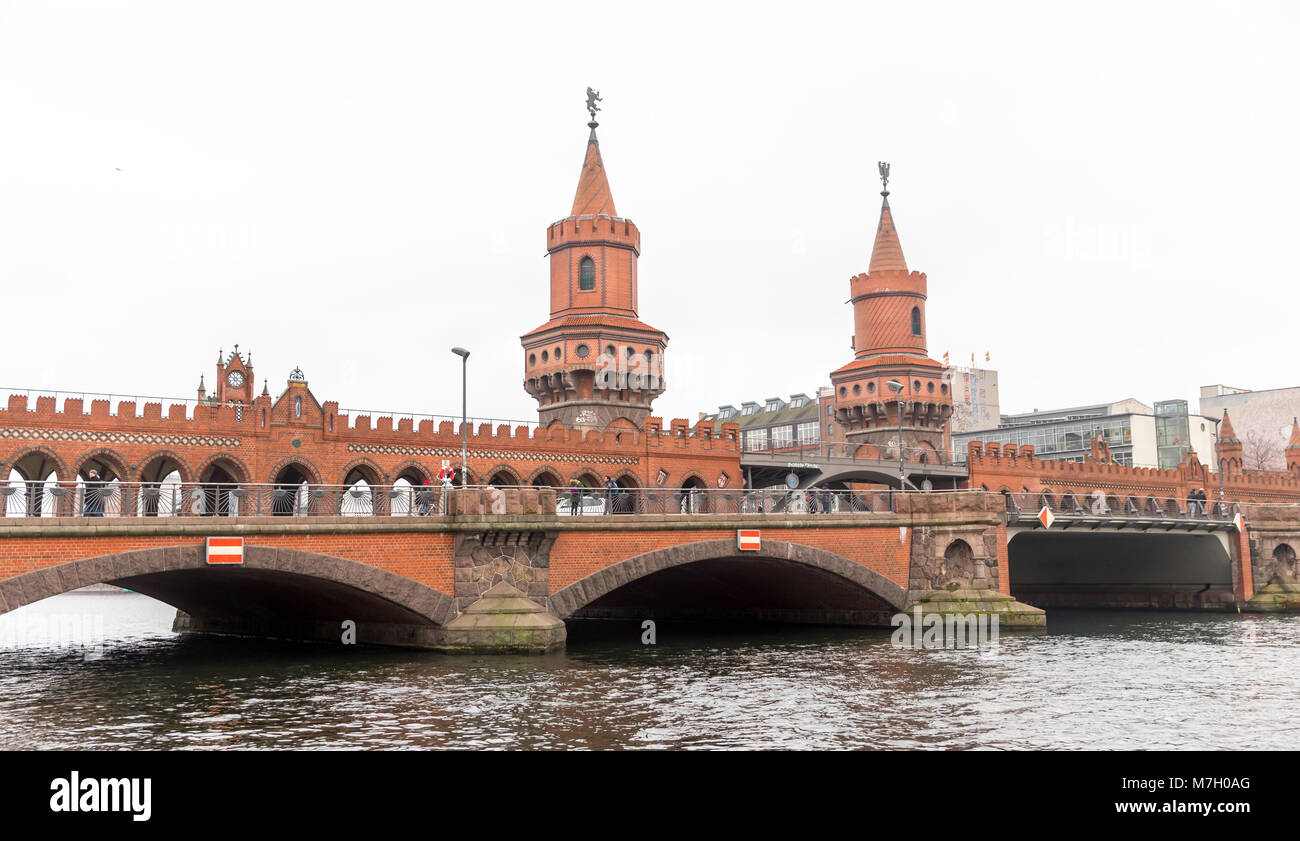 Oberbaum Bridge over River Spree in Berlin City, Germany Stock Photo ...