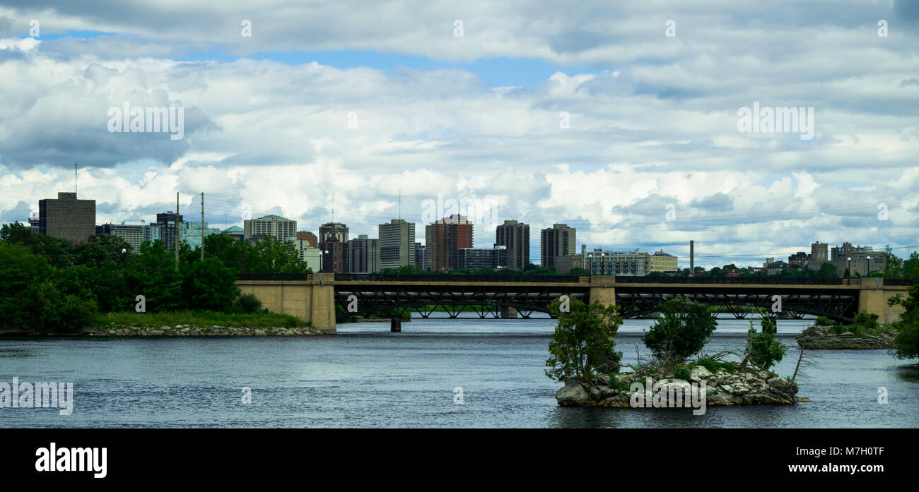 View of the downtown Hull skyline as seen from across the Ottawa River ...