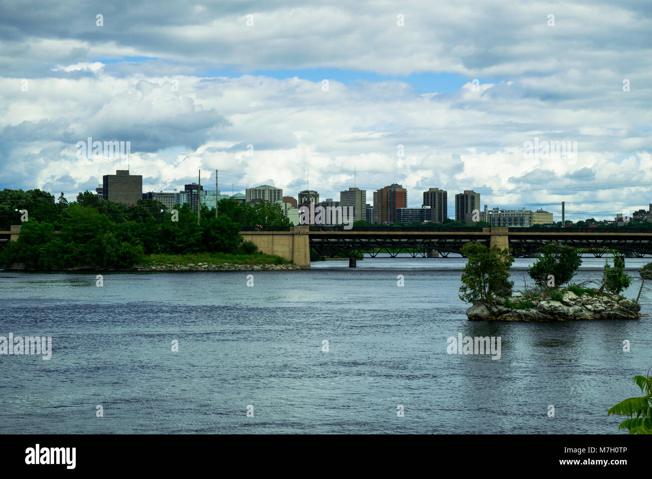View of the downtown Hull skyline as seen from across the Ottawa River ...