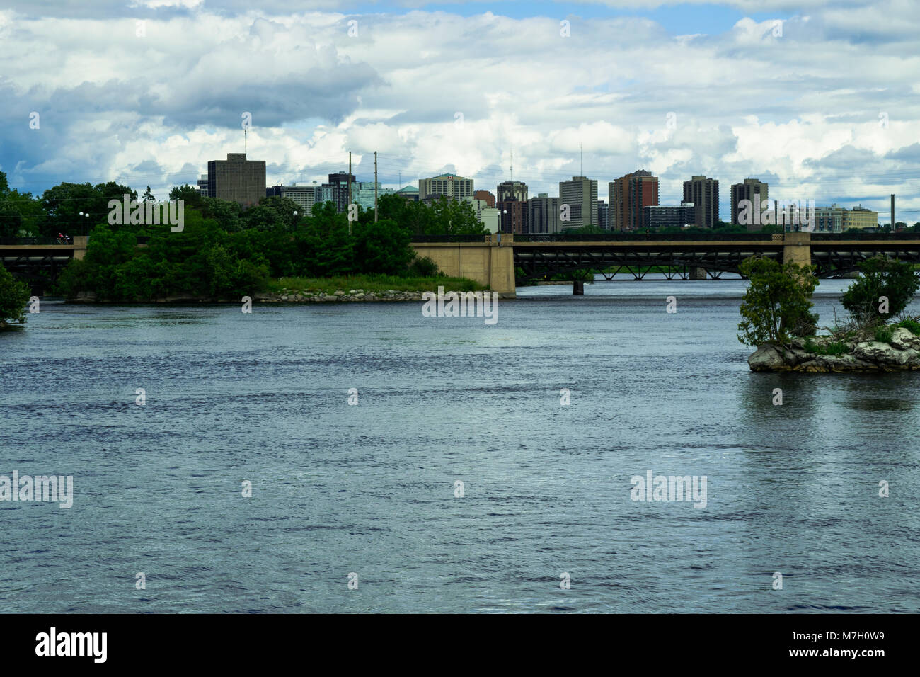 View of the downtown Hull skyline as seen from across the Ottawa River ...