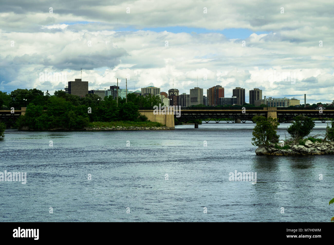 View of the downtown Hull skyline as seen from across the Ottawa River ...