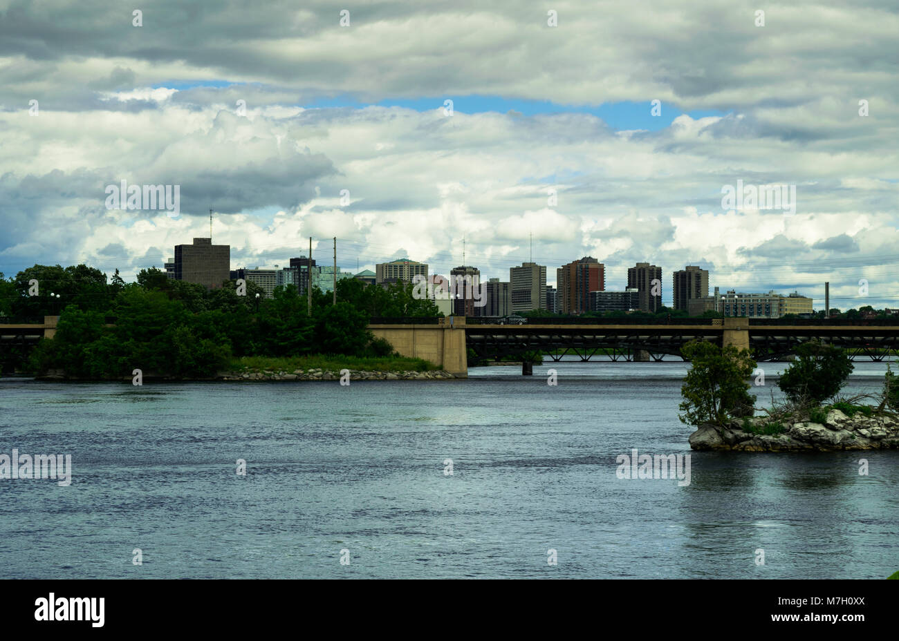 View of the downtown Hull skyline as seen from across the Ottawa River ...