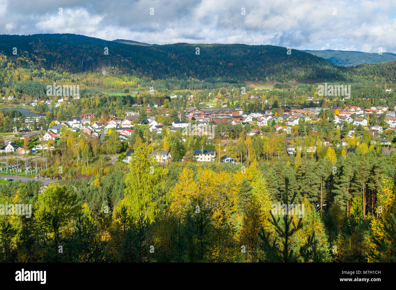 Panoramic view of Evje skyline, Evje, central Norway Stock Photo - Alamy