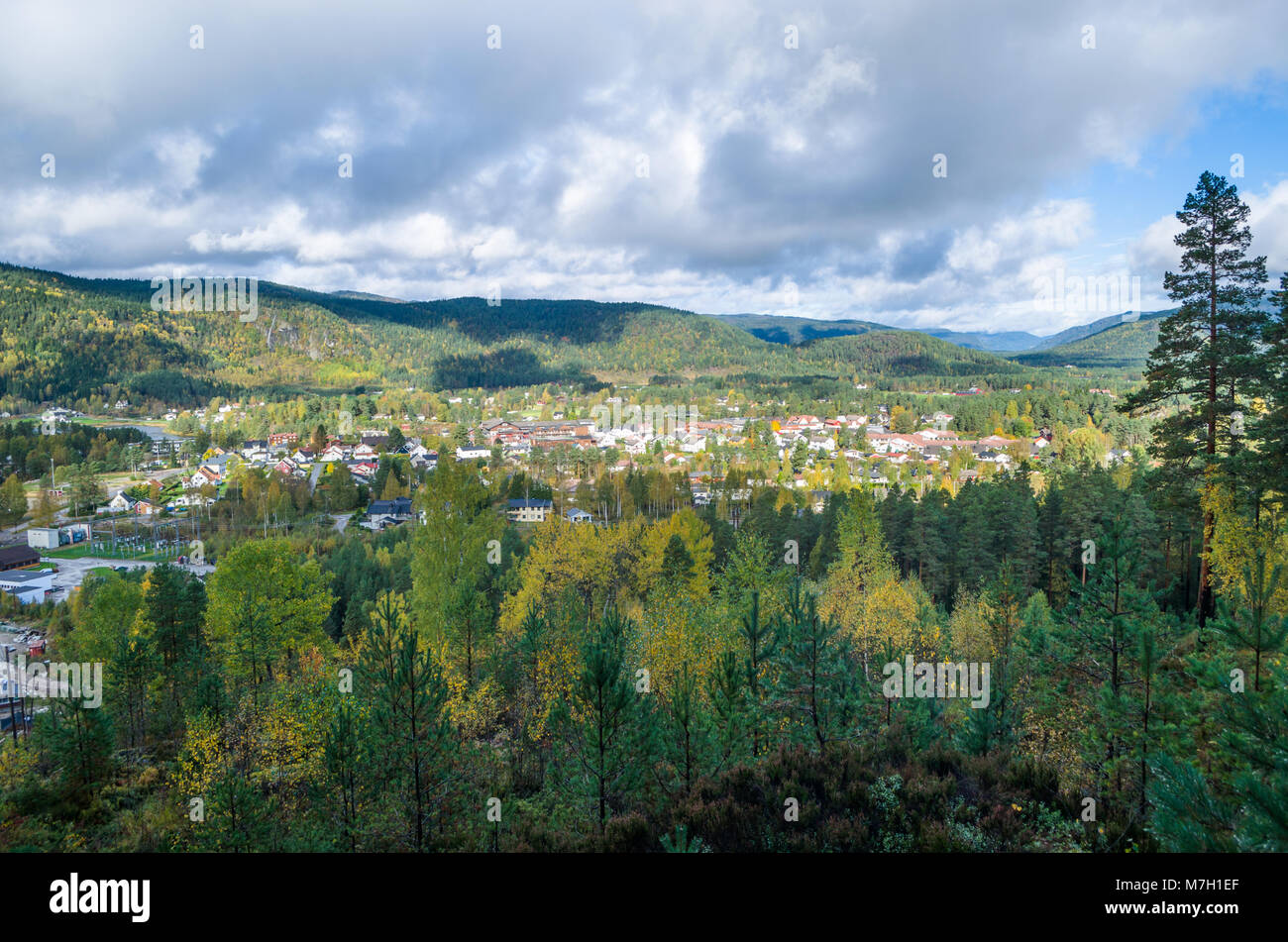 Panoramic view of Evje skyline, Evje, central Norway Stock Photo - Alamy