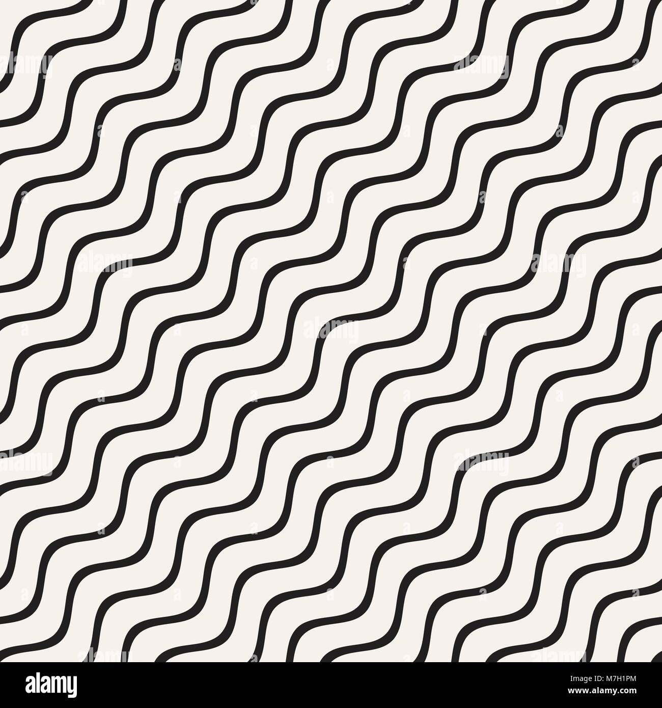 Vector Seamless Black and White Hand Drawn Wavy Lines Pattern Stock ...