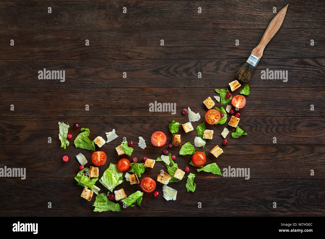 Yummy top view composition of fresh healthy salad ingredients ...