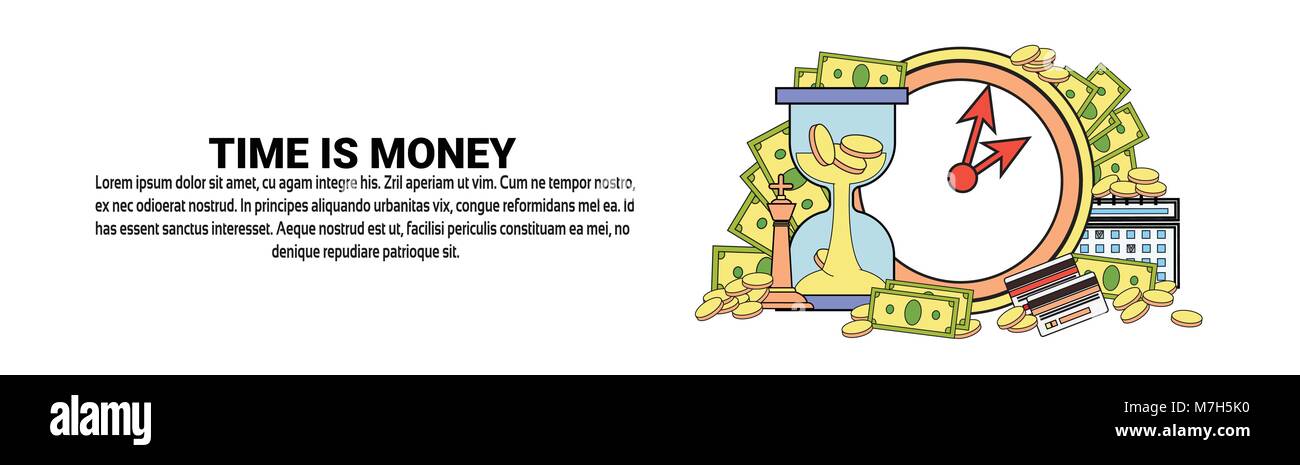 Time Is Money Concept Horizontal Banner With Copy Space Stock Vector ...