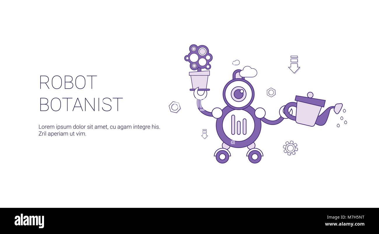 Robot Botanist Template Web Banner With Copy Space Stock Vector Image ...