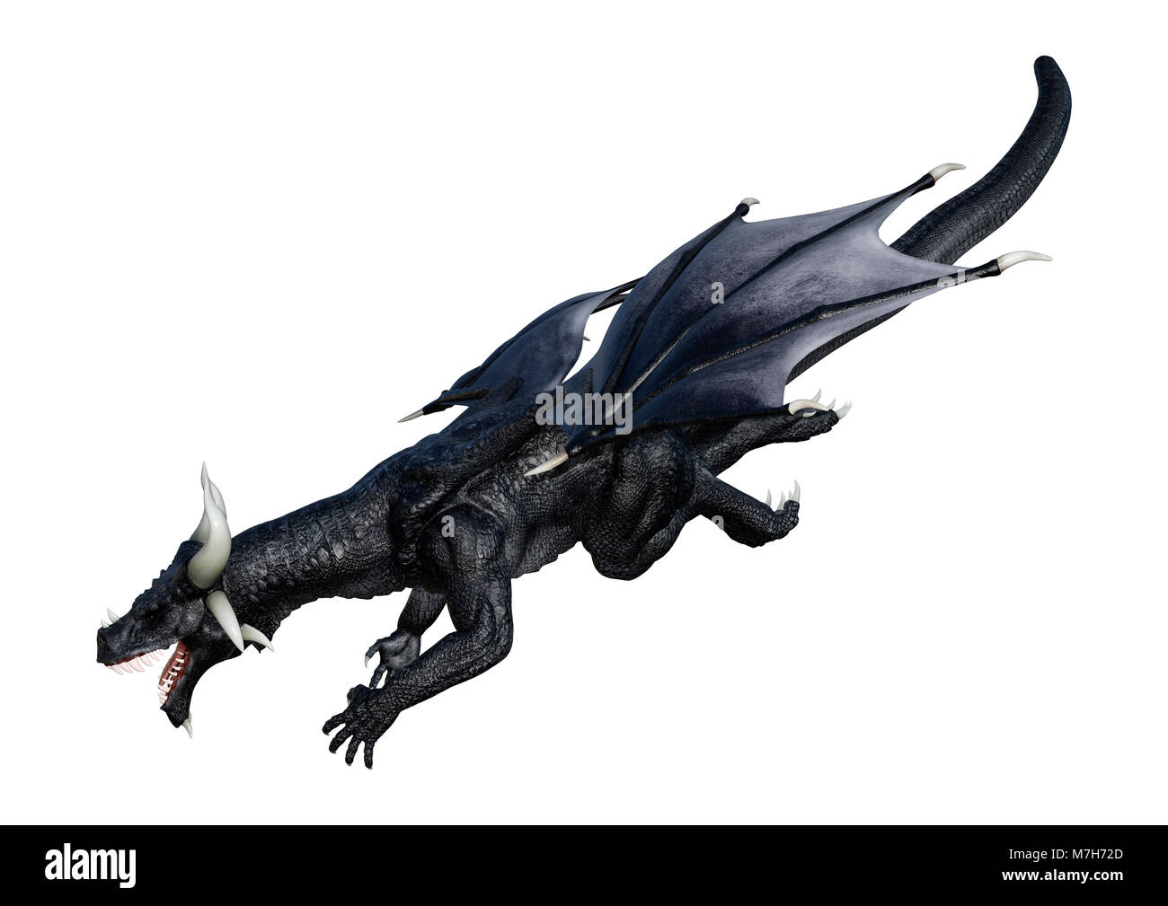 3D rendering of a black fantasy dragon isolated on white background ...