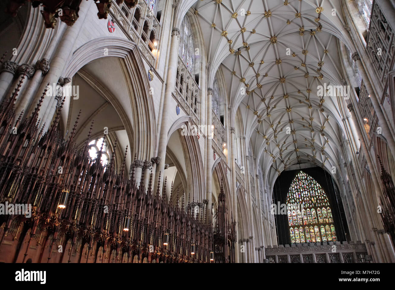 interior, york minster: the quire and the east window Stock Photo - Alamy