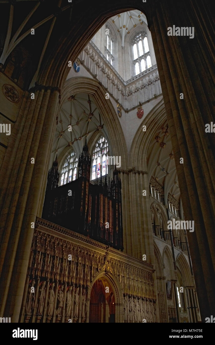 Interior, York Minster York, England, UK: the crossing, and the quire ...