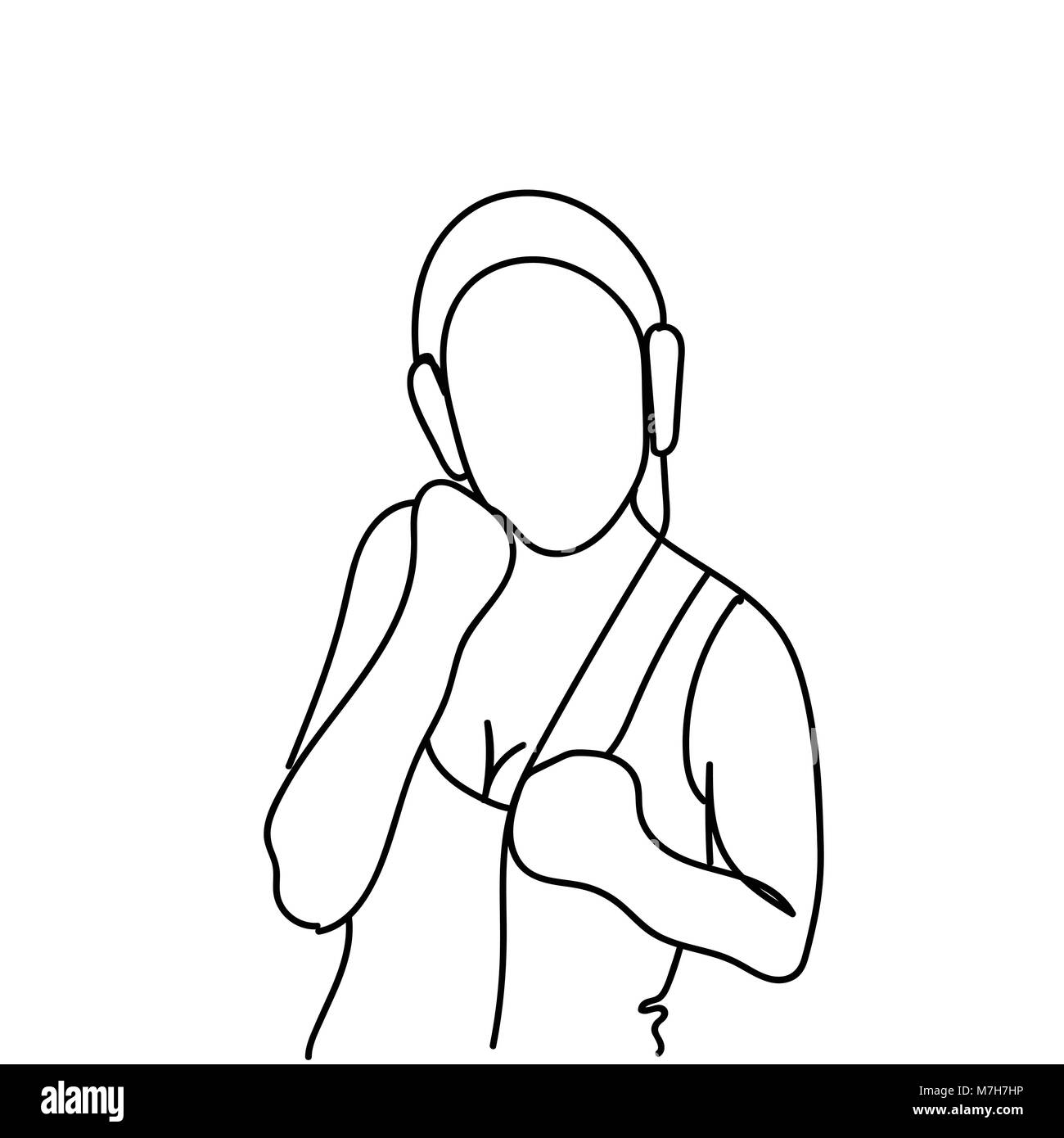 Woman Listening To Music Drawing