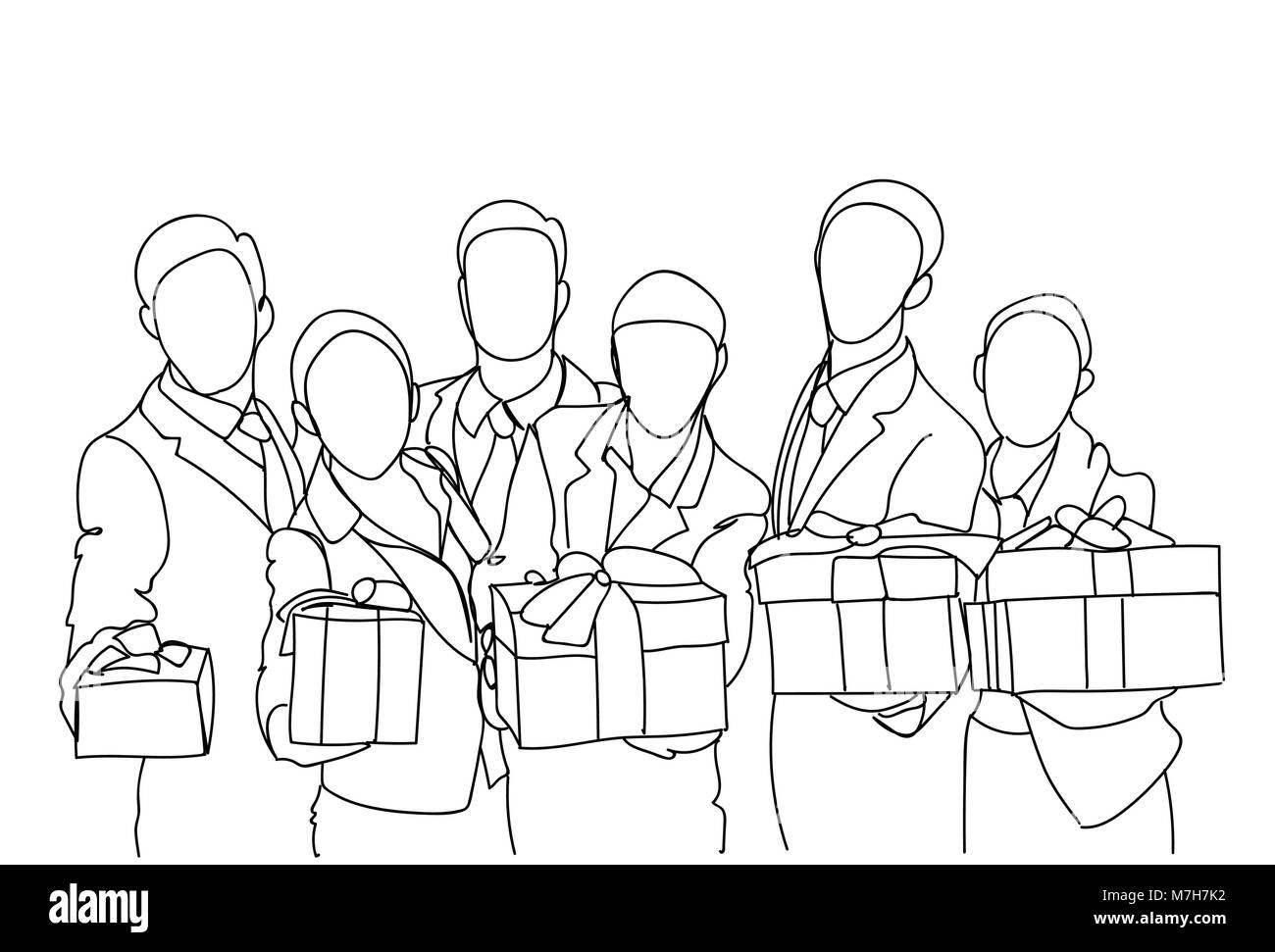 Group Of Business People Holding Gift Boxes Successful Team Award ...
