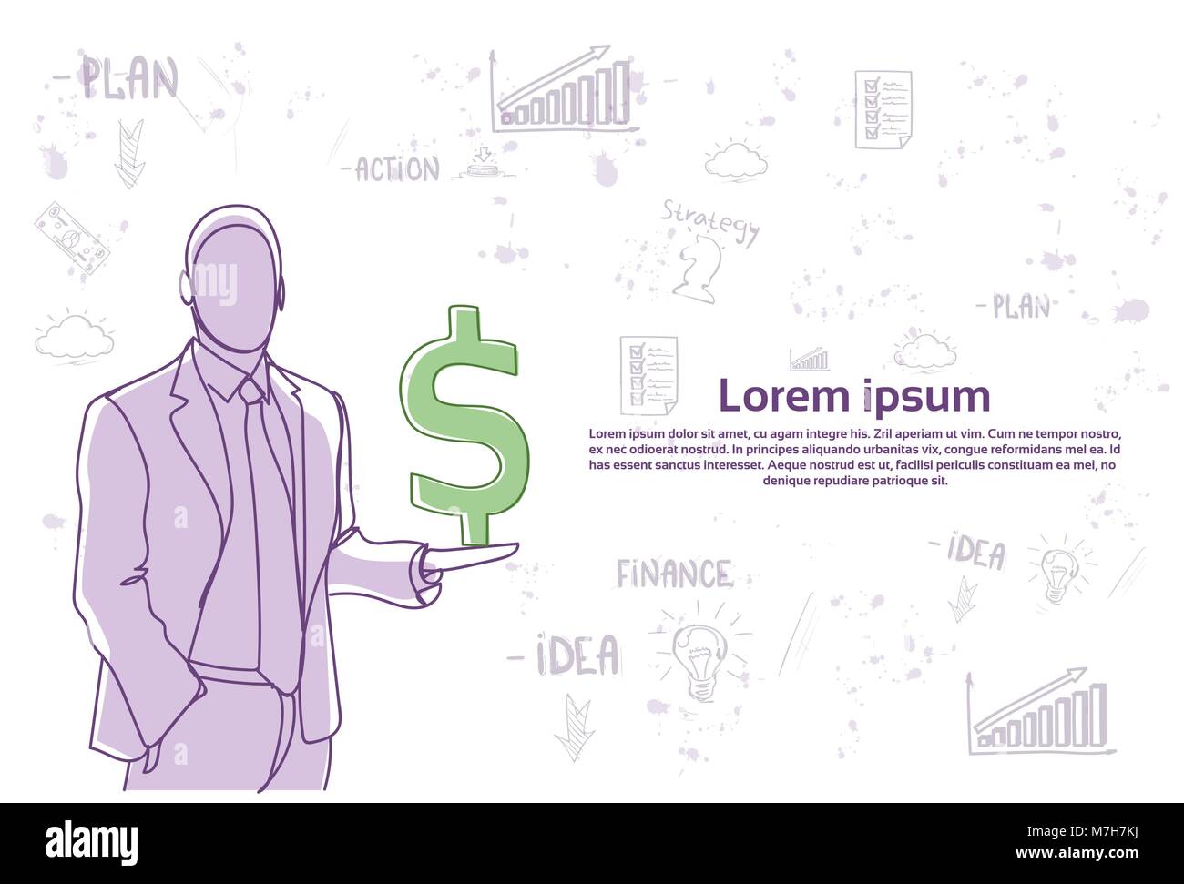 Doodle Business Man Holding Dollar Sign Over Abstract Hand Drawn ...