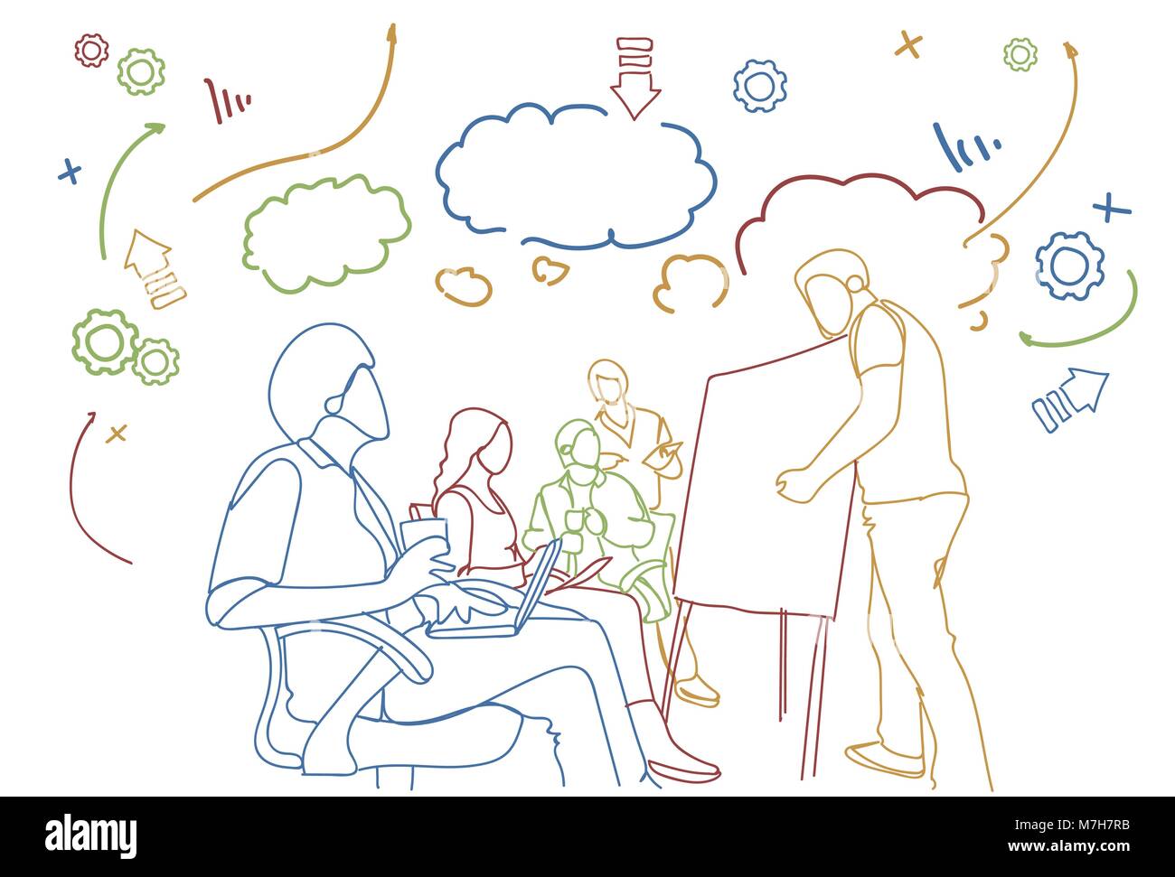 Business Training Seminar With Doodle Group Of Businesspeople Sit ...