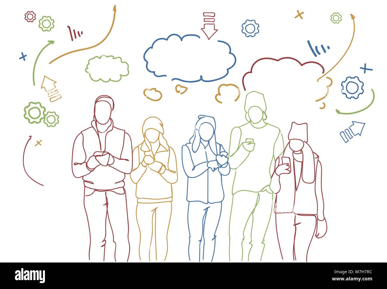 Group Of Young People Using Smart Phones Chatting In Social Media ...