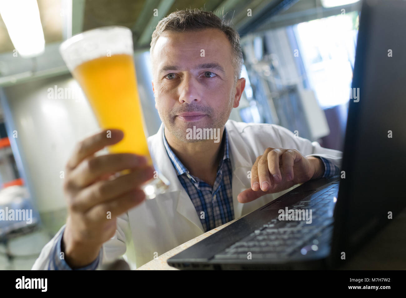 brewer in uniform tasting beer Stock Photo - Alamy