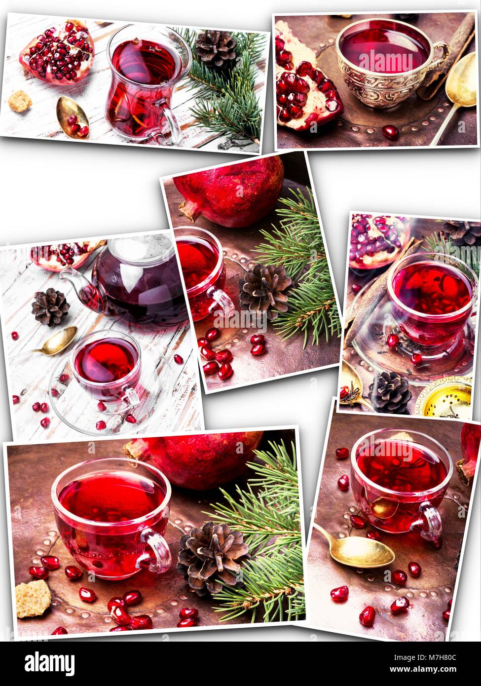 collage with turkish tasty tea with pomegranate.Oriental tea Stock ...