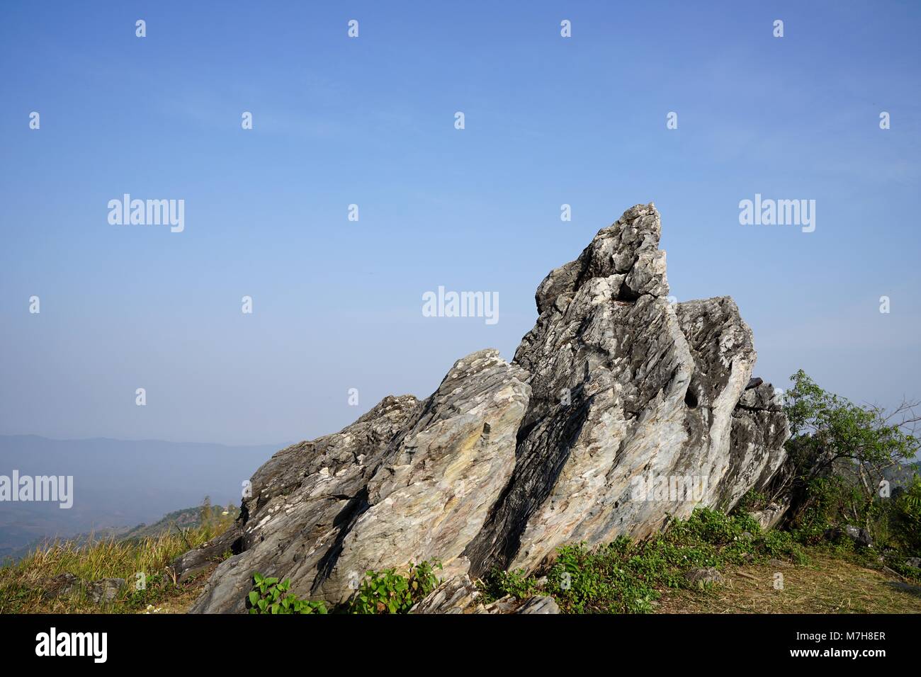 Group of Pointed stones on the top of montain at Doi Pha Tang ...