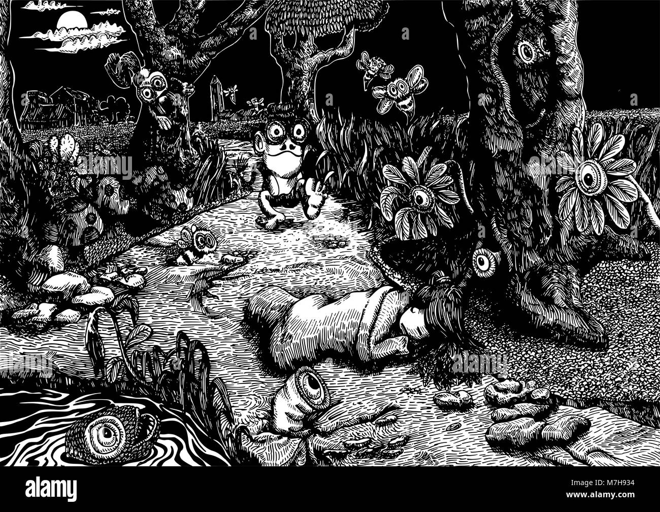The dreams is a n illustration depicting a female character sleeping in ...