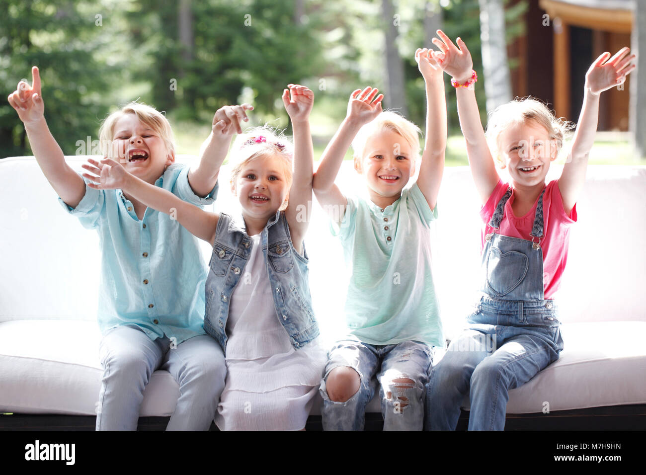 Group of happy smiling children outdoors Stock Photo - Alamy