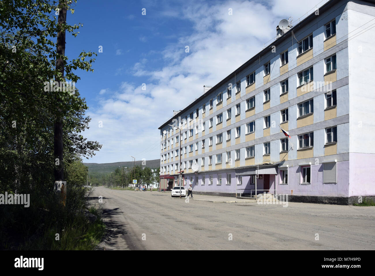 Flat building in Debin on the Kolyma river bank Stock Photo - Alamy