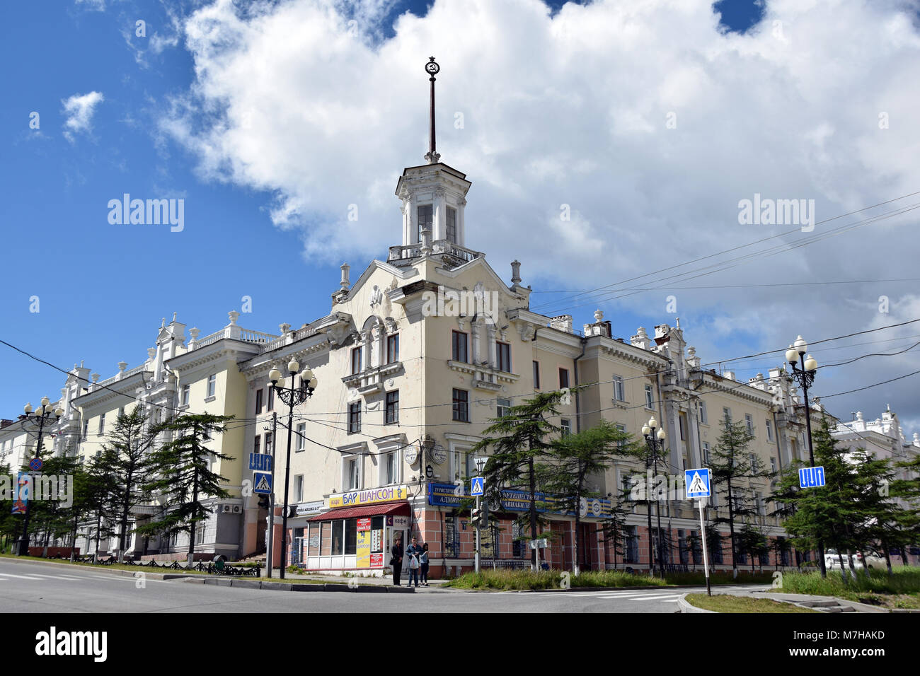 Soviet architecture building in Magadan, the capital of the Kolyma ...