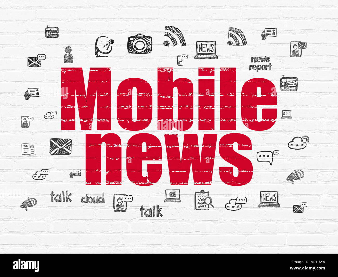 News concept: Mobile News on wall background Stock Photo - Alamy